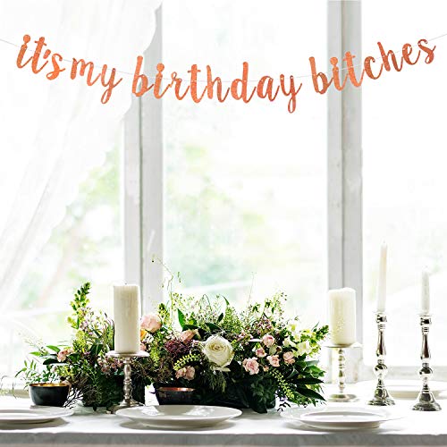 Rose Gold Glitter It's My Birthday Bitches Banner - Happy Birthday Banner - Congratulations Funny Birthday Party Decorations