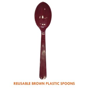 Football Party Supplies - Paper Chili Food and Snack Bowls and Brown Plastic Spoons (Serves 16)