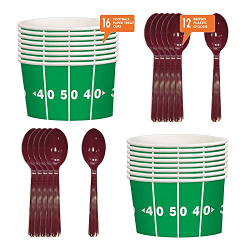 Football Party Supplies - Paper Chili Food and Snack Bowls and Brown Plastic Spoons (Serves 16)