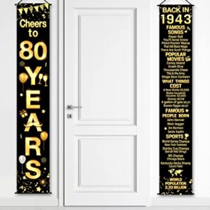 2 Pieces 80th Birthday Party Decorations Cheers to Years Banner Party Decorations Welcome Porch Sign for Years Birthday Supplies (80th-1943)