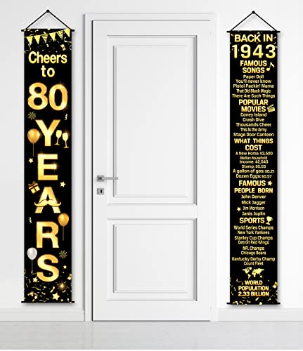 2 Pieces 80th Birthday Party Decorations Cheers to Years Banner Party Decorations Welcome Porch Sign for Years Birthday Supplies (80th-1943)