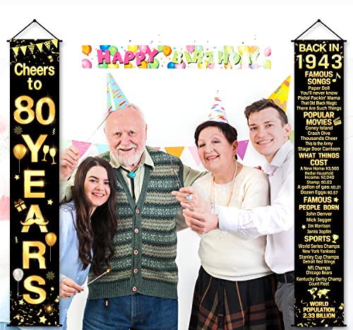 2 Pieces 80th Birthday Party Decorations Cheers to Years Banner Party Decorations Welcome Porch Sign for Years Birthday Supplies (80th-1943)