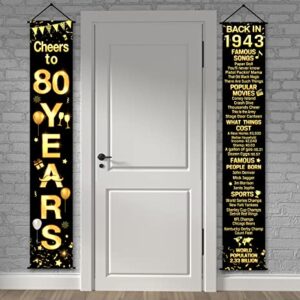 2 Pieces 80th Birthday Party Decorations Cheers to Years Banner Party Decorations Welcome Porch Sign for Years Birthday Supplies (80th-1943)