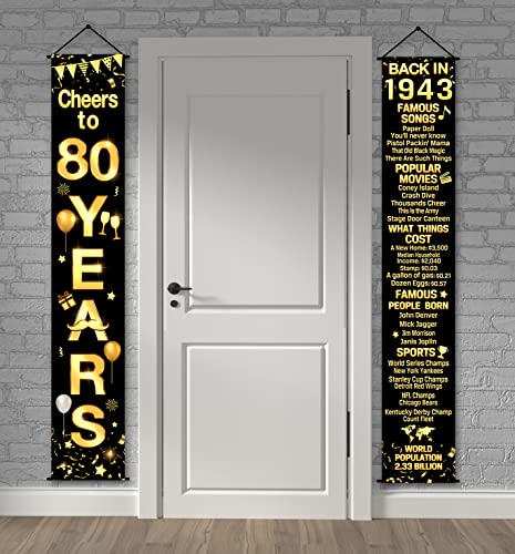 2 Pieces 80th Birthday Party Decorations Cheers to Years Banner Party Decorations Welcome Porch Sign for Years Birthday Supplies (80th-1943)