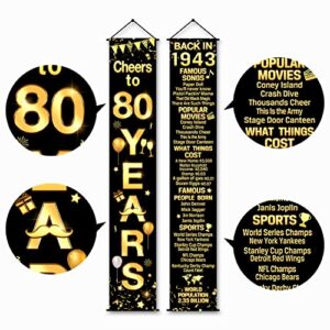 2 Pieces 80th Birthday Party Decorations Cheers to Years Banner Party Decorations Welcome Porch Sign for Years Birthday Supplies (80th-1943)