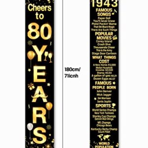 2 Pieces 80th Birthday Party Decorations Cheers to Years Banner Party Decorations Welcome Porch Sign for Years Birthday Supplies (80th-1943)