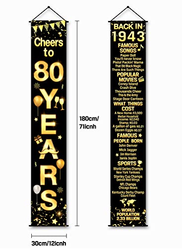 2 Pieces 80th Birthday Party Decorations Cheers to Years Banner Party Decorations Welcome Porch Sign for Years Birthday Supplies (80th-1943)