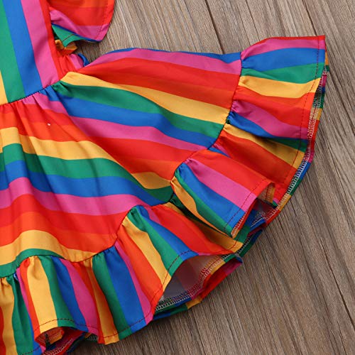 KIDSA 1-5T Baby Toddler Girl Princess Rainbow Dress Ruffles Sleeveless Backless Tutu Summer Sundress