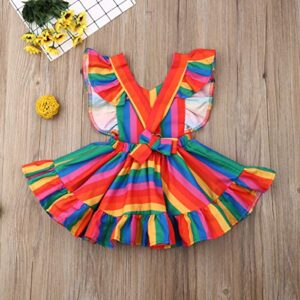 KIDSA 1-5T Baby Toddler Girl Princess Rainbow Dress Ruffles Sleeveless Backless Tutu Summer Sundress