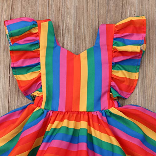 KIDSA 1-5T Baby Toddler Girl Princess Rainbow Dress Ruffles Sleeveless Backless Tutu Summer Sundress