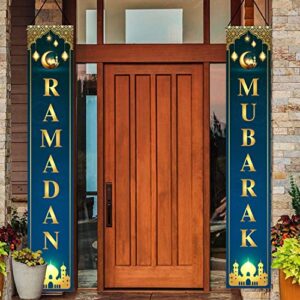 ramadan mubarak hanging banner porch sign decoration – happy eid mubarak banner hanging sign for indoor/outdoor front door eid mubarak ramadan kareem party decor