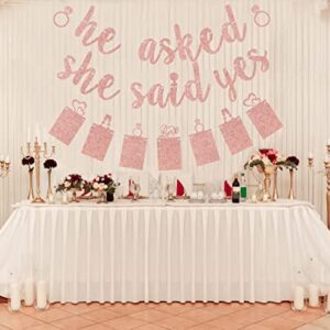 He Asked She Said Yes Banner, Engagement Banner and Photo Banner with Precious Memories, She Said Yes Decorations, Engagement Decorations, Engaged/wedding Party Decorations Rose Gold Glitter