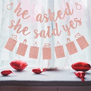 He Asked She Said Yes Banner, Engagement Banner and Photo Banner with Precious Memories, She Said Yes Decorations, Engagement Decorations, Engaged/wedding Party Decorations Rose Gold Glitter