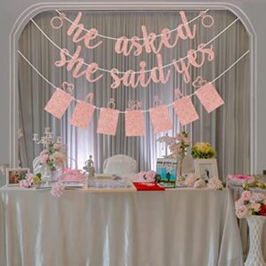 He Asked She Said Yes Banner, Engagement Banner and Photo Banner with Precious Memories, She Said Yes Decorations, Engagement Decorations, Engaged/wedding Party Decorations Rose Gold Glitter