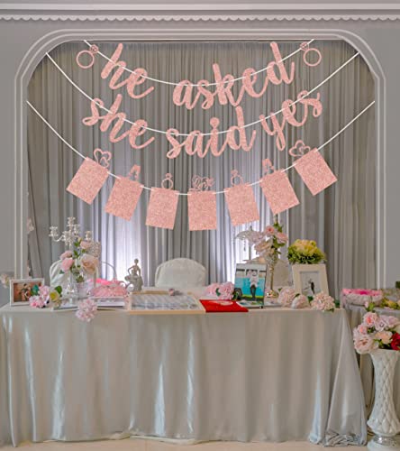 He Asked She Said Yes Banner, Engagement Banner and Photo Banner with Precious Memories, She Said Yes Decorations, Engagement Decorations, Engaged/wedding Party Decorations Rose Gold Glitter