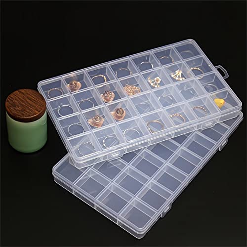 28 Grids Transparent Jewelry Storage Box, Plastic Compartment Organizer Box for Bead, Rings, Jewelry,Screws, Handicrafts