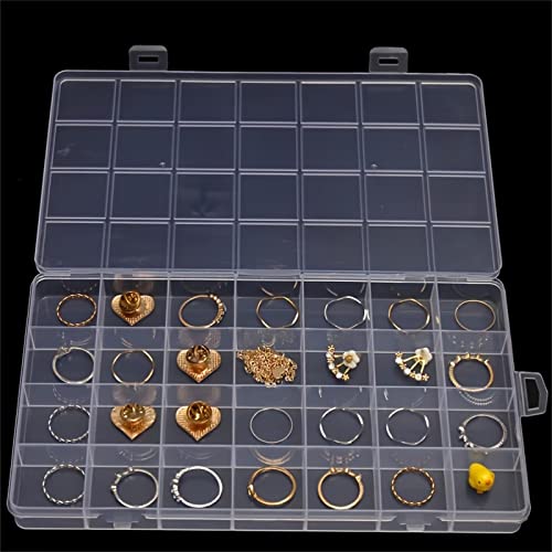 28 Grids Transparent Jewelry Storage Box, Plastic Compartment Organizer Box for Bead, Rings, Jewelry,Screws, Handicrafts