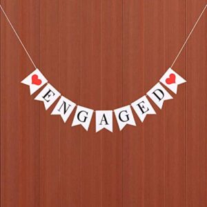 TzTwodcaz Engaged Banner, White Bunting Garlands with 2 Red Heart for Engagement Party Decoration, Bridal Shower Party Decoration Photo Background Props