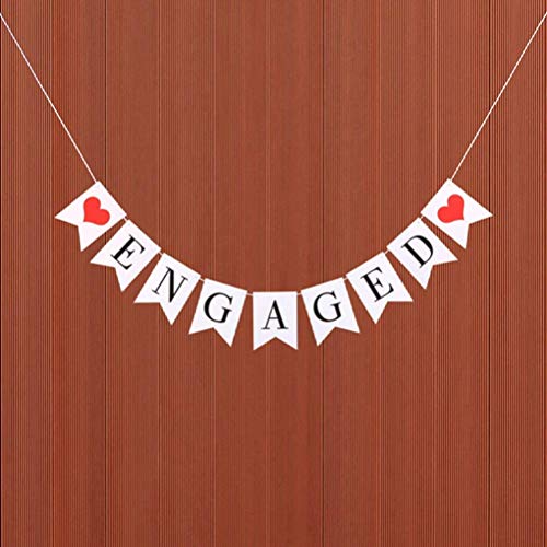 TzTwodcaz Engaged Banner, White Bunting Garlands with 2 Red Heart for Engagement Party Decoration, Bridal Shower Party Decoration Photo Background Props