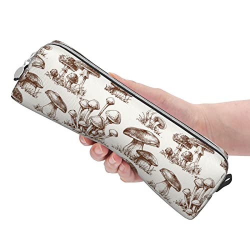 Pencil Bag Pen Case Cosmetic Makeup Bag Pen Pencil Stationery Pouch Bag Case/Pu Leather Small Pencil Pouch Students Stationery Pouch Zipper Bag For Pens, Pencils, Markers-Mushroom