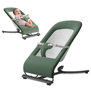 kidsview bouncer for babies, baby bouncer 0-6 months, baby bouncers for infants with adjustable height positions with overhead pillow and calming bounce (green)