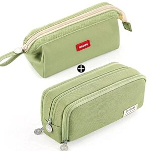 cicimelon 2pc pencil case big capacity pen bag pouch stationery organizer with zipper for school students office women green