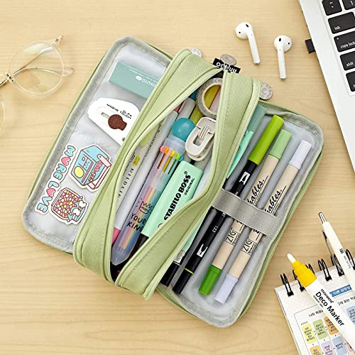 CICIMELON 2PC Pencil Case Big Capacity Pen Bag Pouch Stationery Organizer with Zipper for School Students Office Women Green