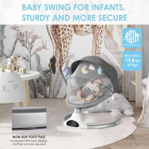 Baby Swing for Infants, Baby Rocker with 5 Point Harness, Bluetooth Support Baby Swing, 10 Preset Lullabies. 3 Speed Natural Baby Swing, Infant Swing with Remote Control and 3 Hanging Toys