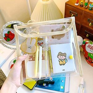 Funny live Transparent Waterproof Pencil Pen Case Clear Document Folders Cosmetic Bag with 50 Pieces Cat Stickers DIY, Clear PVC Multi Purpose Pouch Bag for Girls Boys Women Students