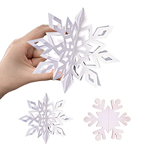 12PCS Winter Christmas Snowflakes Hanging Decorations - 3D White Paper Snowflake Garland with Snowflake Banner for Christmas Holiday Winter Wonderland Frozen Party Decorations