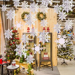 12PCS Winter Christmas Snowflakes Hanging Decorations - 3D White Paper Snowflake Garland with Snowflake Banner for Christmas Holiday Winter Wonderland Frozen Party Decorations