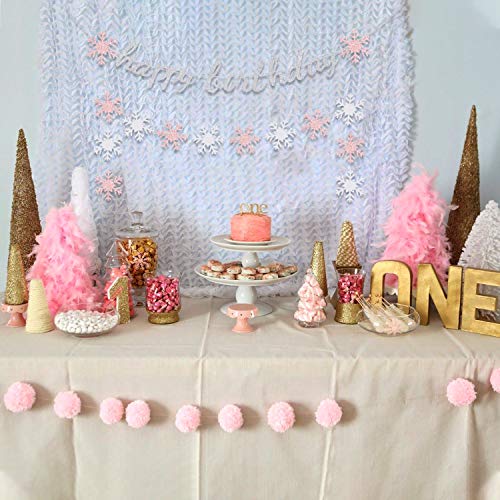 Winter Happy Birthday Banner Decoration Girl Party Decoration Glitter Snowflake Garland Pink Silver Wall Hanging Christmas Holiday Supplies