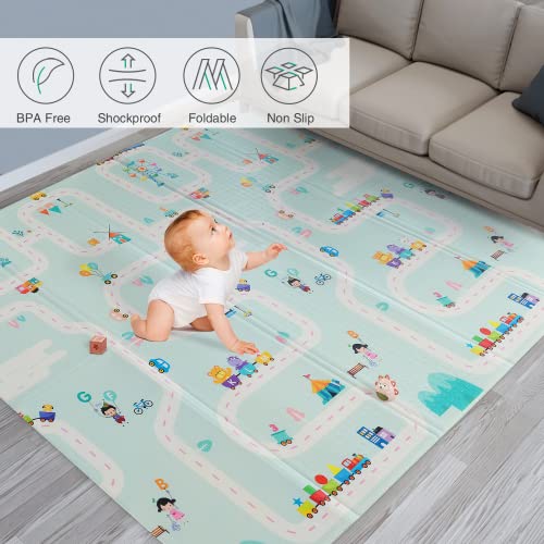 Foldable Baby Play Mat, 78"x71"x0.6", Portable Baby Floor Mat, Extra Thick Anti-Slip XPE Crawling Mat, Reversible Baby Play Mat Foam