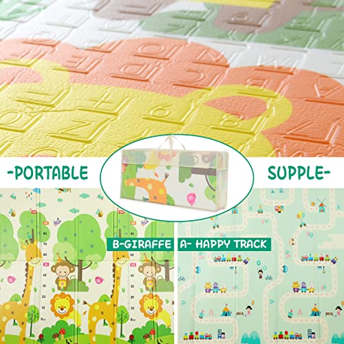 Foldable Baby Play Mat, 78"x71"x0.6", Portable Baby Floor Mat, Extra Thick Anti-Slip XPE Crawling Mat, Reversible Baby Play Mat Foam