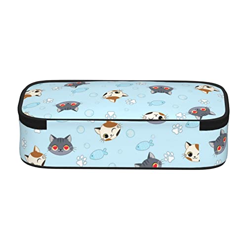 Cats Pencil Case High Capacity Cute Pen Pouch for Teen Girls Boys Durable Kawaii Pencil Box Designed Blue Pen Bag for Men Women with Zipper