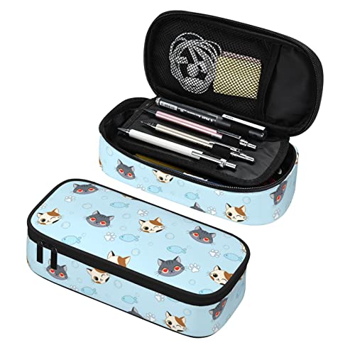 Cats Pencil Case High Capacity Cute Pen Pouch for Teen Girls Boys Durable Kawaii Pencil Box Designed Blue Pen Bag for Men Women with Zipper