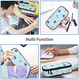 Cats Pencil Case High Capacity Cute Pen Pouch for Teen Girls Boys Durable Kawaii Pencil Box Designed Blue Pen Bag for Men Women with Zipper