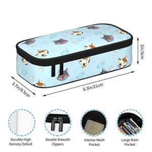 Cats Pencil Case High Capacity Cute Pen Pouch for Teen Girls Boys Durable Kawaii Pencil Box Designed Blue Pen Bag for Men Women with Zipper