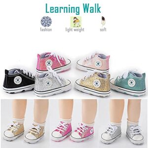 Newborn Baby Girls Boys Canvas Shoes Infant Soft Sole Slip On First Walkers Sneaker Toddler Flat Lazy Loafers High Top Crib Denim Unisex Moccasins Shoe (B/Lightpurple, 0-6 Months)