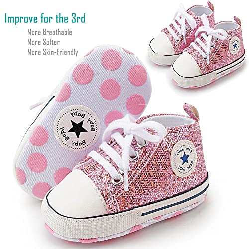 Newborn Baby Girls Boys Canvas Shoes Infant Soft Sole Slip On First Walkers Sneaker Toddler Flat Lazy Loafers High Top Crib Denim Unisex Moccasins Shoe (B/Lightpurple, 0-6 Months)