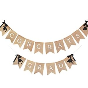 Mandala Crafts Burlap Congrats Grad Banner for Graduation Decorations - Congrats Graduation Banner for Graduation Party Decorations - Graduation Garland Bunting Hanging Flag Sign