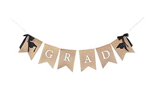 Mandala Crafts Burlap Congrats Grad Banner for Graduation Decorations - Congrats Graduation Banner for Graduation Party Decorations - Graduation Garland Bunting Hanging Flag Sign