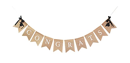 Mandala Crafts Burlap Congrats Grad Banner for Graduation Decorations - Congrats Graduation Banner for Graduation Party Decorations - Graduation Garland Bunting Hanging Flag Sign