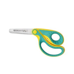 Westcott E-22003 00 Ergo JR. Lefty Ergonomic Children's Scissors for Left-Handers, 5.3 cm Steel Blade, Soft Grip Handle, Green/Yellow, 13.3 cm