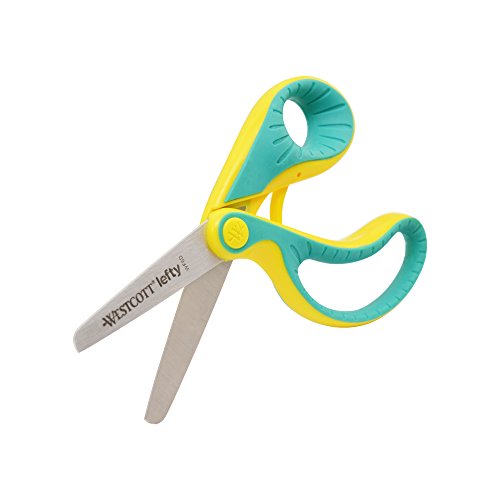 Westcott E-22003 00 Ergo JR. Lefty Ergonomic Children's Scissors for Left-Handers, 5.3 cm Steel Blade, Soft Grip Handle, Green/Yellow, 13.3 cm