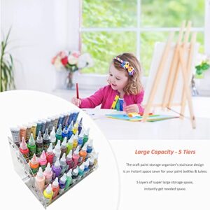 THILEMON Paint Organizer with Blue Paint brush holder 5-layer, Paint Holder & Paint Brush Organizer Suitable for Paint storage, Paint Rack for 2 oz Bottles or diameter less than 1.45 inches.