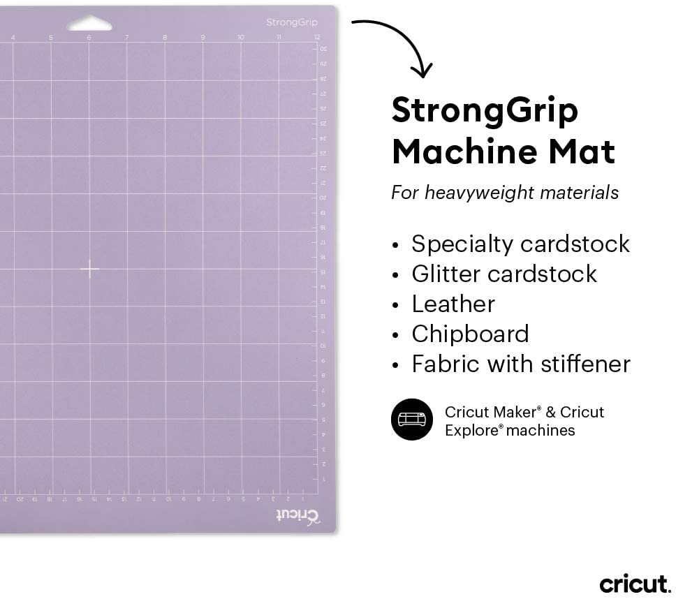 Cricut StrongGrip Cricut Cutting Mat 12in x 24in, Craft Cutting Mat for Maker & Explore, Use with Heavyweight Materials - Specialty Cardstock & More, Reusable, Clear Protective Film (1 Count)