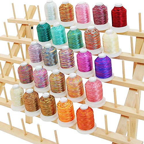 ThreadNanny 60 Spools Thread Rack - Premium Birchwood Thread Storage Organizer Stand for Sewing Embroidery Spools and Mini Cones - Thread Holders for Spools of Thread with Wall Mount Hanging Hooks