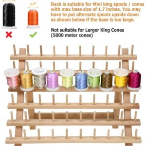 ThreadNanny 60 Spools Thread Rack - Premium Birchwood Thread Storage Organizer Stand for Sewing Embroidery Spools and Mini Cones - Thread Holders for Spools of Thread with Wall Mount Hanging Hooks