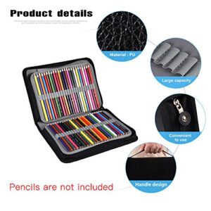 150 Slots Colored Pencil Case,Deluxe PU Leather Fabric Large Capacity Gel Pens Watercolor Pencils Holder Organizers Bag with Zipper,Handle (black)